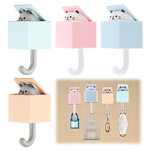 WY LIGHTING LEVEL 4 Packs Cat Hooks for Wall, Creative Adhesive Cute Pet Hooks Coat Hook, Cat and Mouse Key Hooks for Key, Scarf, Hat, Towel, Coat, Bag, Utility Cat Hook for Wall Hanging Decorations