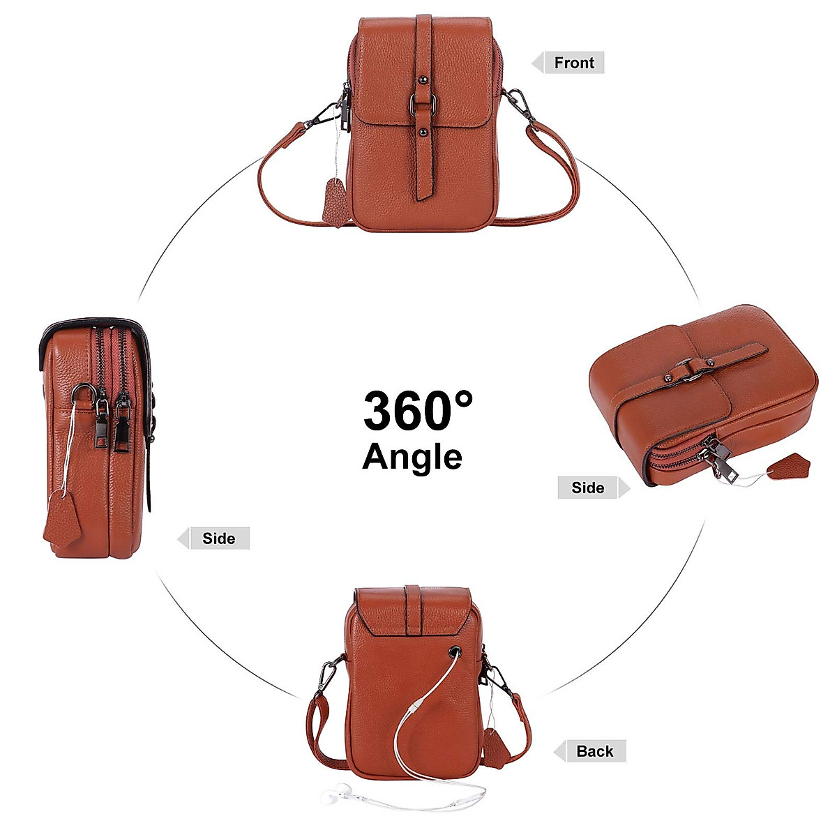 XEYOU Women's Small Cellphone Purse Wallet Lightweight Genuine Leather Crossbody Shoulder Pouch Bag (Light Brown)