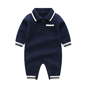 JunNeng Baby Boy Knitted Romper Longsleeve Gentleman Autumn 1Pcs Jumpsuits Christmas One Pieces (0-3 Months, Navy Blue)