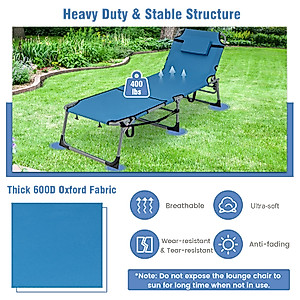 GYMAX Lounge Chair for Outside, 400 LBS Tanning Chair with Face/Arm Hole, Adjustable Backrest & Hand Shoulder Strap, Sunbath Beach Chaise Lounge for Outdoor, Backyard, Poolside (1, Blue)