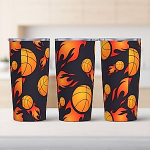 IYERSKD Basketball On Fire 20 oz Stainless Steel Tumbler Vacuum Insulated Leakproof Travel Mug for Car Office Gym