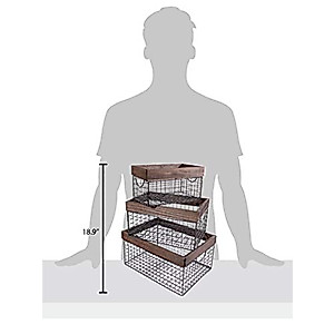SLPR Wooden Top Wire Storage (Set of 3, Dark Wood): Kitchen, Nursery, Pantry Organization and Storage Bins, Laundry Blanket Baskets, Stackable Storage Bins for Organizing, Metal Milk Crates