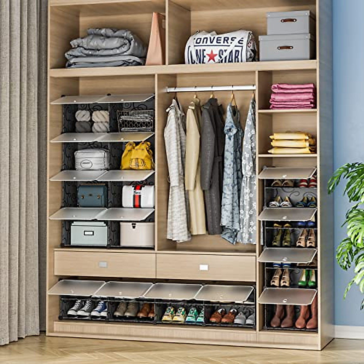 Shoe Rack, 6 Tier Shoe Rack Organizer 32 Pairs Shoe Cabinet Shoe Organizer for Closet Shoe Storage Cabinet Zapateras Organizer for Shoes, Shoe Rack for Closet for Entryway, Bedroom and Hallway, Black