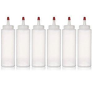 ljdeals 8 oz Plastic Squeeze Condiment bottles, Wide Mouth, Red Sealer Yorker Cap, Dispensing Bottles for Icing, Ketchup, Sauces and more, Pack of 6, made in USA