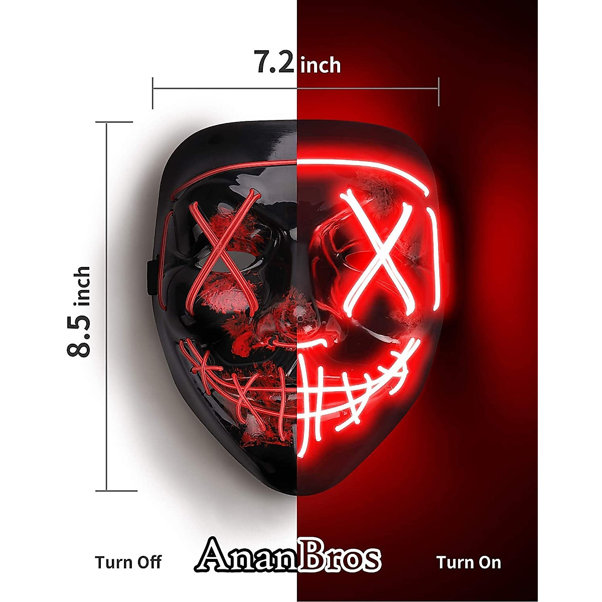 Halloween Mask, Scary Led Costume Mask, Masquerade Cosplay Light Up Face Mask for Men Women Kids, No UV Damage, Clown Mask for Adults