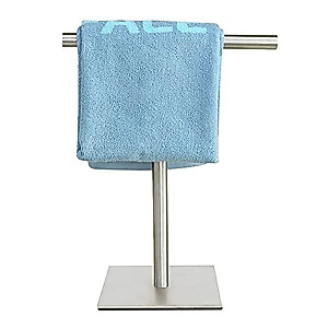Hand Towel Holder, Stainless Steel Hand Towel Stand T-Shaped Silver Brushed Finish Freestanding Rack for Bathroom Kitchen Countertop with Square Base