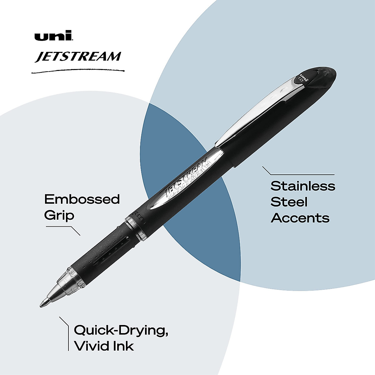 Uniball Jetstream Stick Pen 3 Pack, 1.0mm Medium Black Pens, Wirecutter Best Pen, Ballpoint Pens, Ballpoint Ink Pens | Office Supplies, Ballpoint Pen, Colored Pens, Fine Point, Smooth Writing Pens