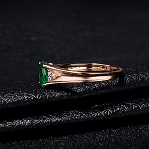 Lanmi Solid 14K Rose Gold Natural Green Emerald Diamonds Engagement Ring Wedding Rings for Ladies Women Promotion