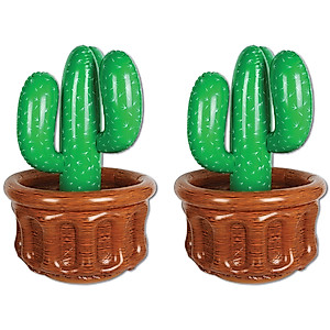 Beistle Inflatable Cactus Coolers, 2 Pack, 26” x 18”, Each Holds Approx. 24 12 oz. Cans - Drink Cooler, Drink Containers for Parties, Cactus Party Decorations, Western Fiesta Party Decorations