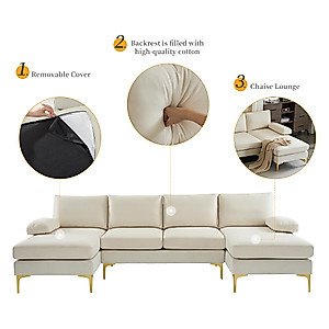 VERYKE Sectional Sofa Couch for Living Room, U Shaped Modern Sectional Sofa with Double Chaise,Minimalist Sectional Couch with Metal Leg for Home Office,Apartment (Linen Cream White)