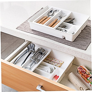 KUYYFDS Kitchen Drawer Dividers Cutlery Tray,Sliding 2-Tier Plastic Drawer Organizer for Utensils Drawer Organizers