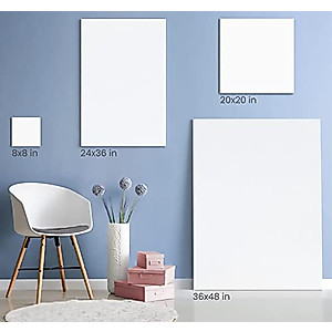 ARTEZA Stretched Canvas, 8 x 8 Inches, Pack of 12, Blank White Square Canvas for Painting for Acrylic, Oil and Gouache Paints