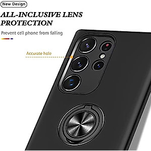 YRMJK S23 Ultra Case, Built in 2 Screen TPU Protectors + 2 Camera Lens Protector,Military Grade,3D Full Cover with Kickstand Ring Case for Samsung Galaxy S23 Ultra 5G Black