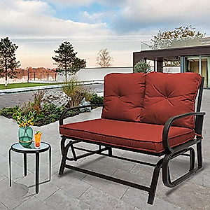 X&T Outdoor Porch Glider, Patio Glider Chair with 3.5 Inch Thick Cushion, 2 Seats Glider Benches for Outside, Garden Steel Frame Swing Rocker Seating, Red(1)