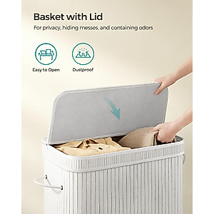 SONGMICS Laundry Hamper with Lid, Bamboo Laundry Basket, Removable Machine Washable Laundry Basket, with Handles, 26.4-Gallons, for Laundry Room, Bedroom, Bathroom, Cloud White ULCB063W01