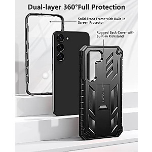 FNTCASE for Samsung Galaxy-S23 Protective Case: Dual-Layer Rugged Shockproof Cell Phone Cover with Built-in Screen Protector & Kickstand|Military Drop Proof Full Protection Bumper Cases 6.1'' Black