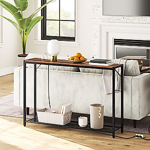 MAHANCRIS Console Table and Sofa Table with Charging Station Bundle,Behind Couch Table, Entryway Table for Living Room, Entryway, Foyer, Metal Frame, Adjustable Feet CTHR11E01Z1-CTHR151E01