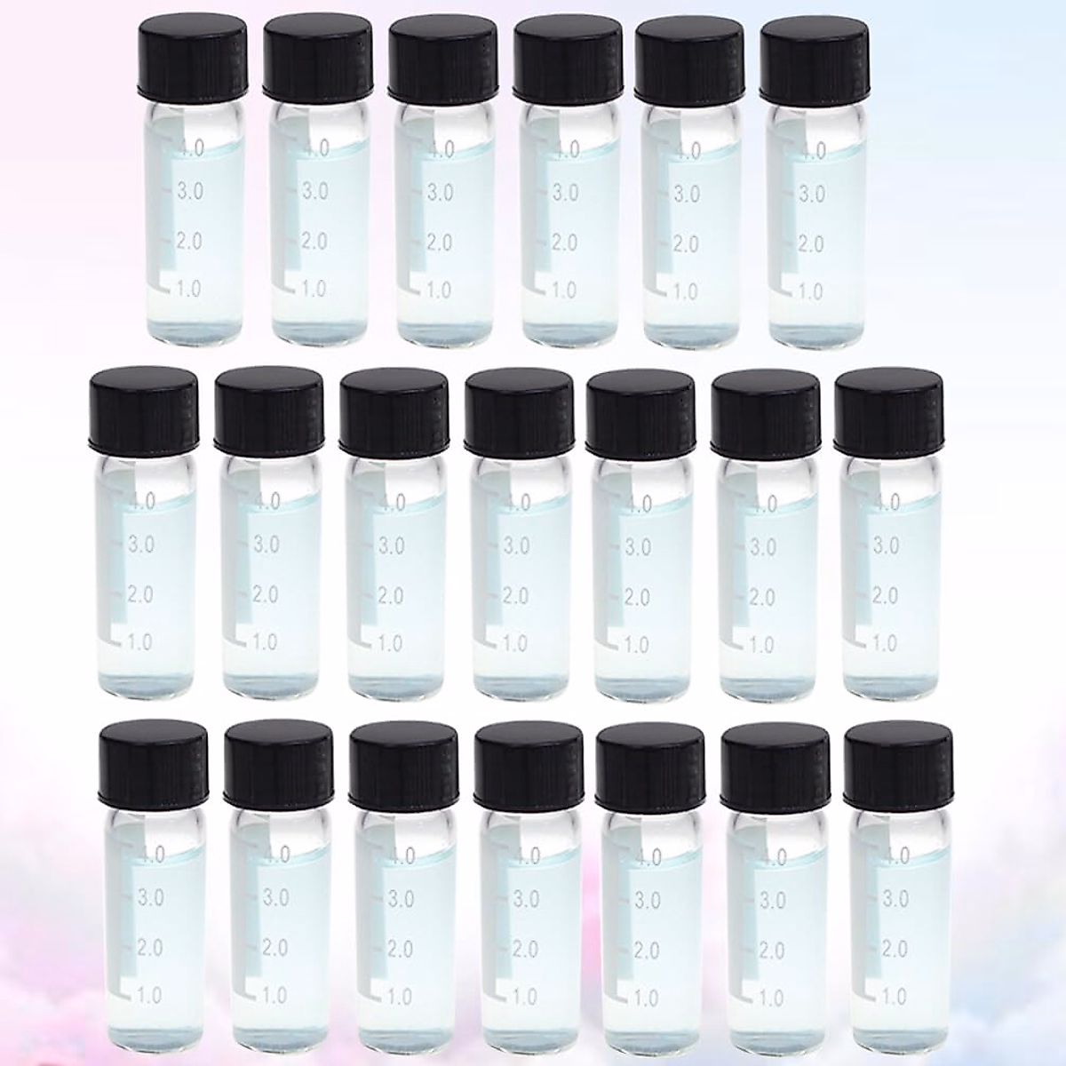 ULTECHNOVO Glass Vials with Screw Caps, Clear Liquid Sample Glass Bottles, 20pcs Chromatography Vials Reagent Serum Storage Bottle with Scale and Black Solid Lid and Septa