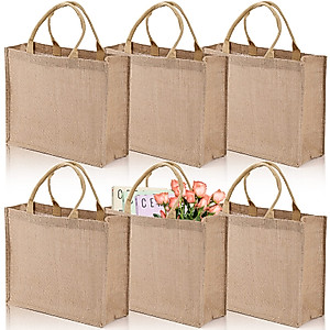 DEAYOU 6 Pack Jute Tote Bag, Burlap Gift Tote with Handle, Grocery Shopping Bag for DIY, Wedding,15.4''x12.2''x5.9''