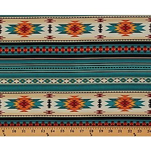 Cotton Southwestern Native American Aztec Tucson 201 Turquoise Stripes Pattern Cotton Fabric Print by The Yard (201-turquoise)