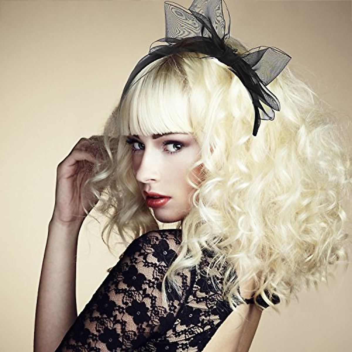 Hicarer 3 Pieces 80's Black Lace Headband with Bow 80s Theme Costumes Party Accessories Neon Lace Bow Headband for Women(Black)