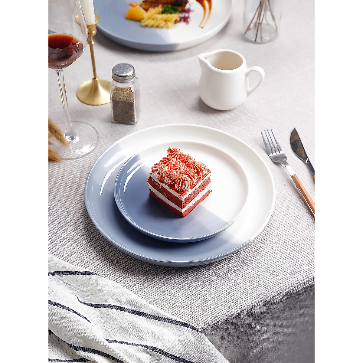 Teocera Dessert Plates set of 4 | 7.2 Inch Round Dessert Salad Plates - Small Appetizer Plates - Dishwasher, Microwave, and Oven Safe, Blue-gray