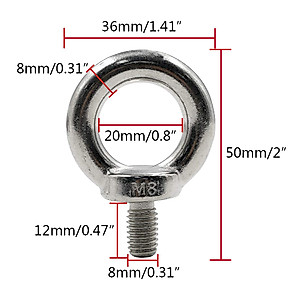 Hxchen 5Pcs M8x12 304 Stainless Steel Eye Bolt Male Thread Lifting Ring Eyebolt Screws Machinery Shoulder