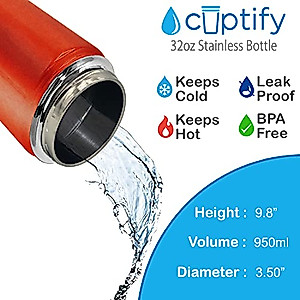 Personalized Water Bottle with Straw Lid on Orange Glitter for Gym Engraved Custom Women Name 32 oz Modern Insulated Stainless