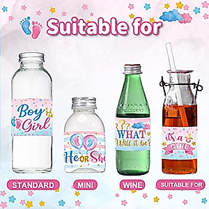 39 Pieces Baby Gender Reveal Water Bottle Labels Gender Reveal Party Favors Baby Shower Water Bottle Stickers Wrappers Waterproof He or She Baby Shower Labels for Baby Gender Reveal Party Decoration
