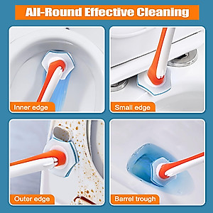 JEHONN Disposable Toilet Bowl Cleaner Wand with 40 Cleaner Refills, Wall Mounted Long Handle Compact Bathroom Scrub Brush Holder Set for Sink Bathtub Wash Basin Mop Pool (Orange)