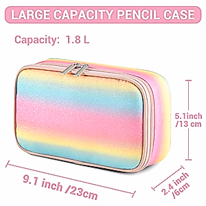 VASCHY Pencil Case, Large Capacity Pen Holder Pouch with Double Zippers Multi Compartments Easy Organized Mesh Pockets Rainbow