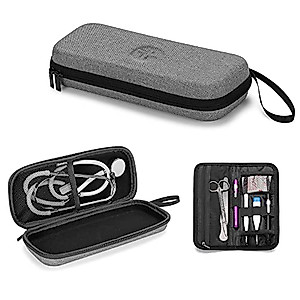 Damero Hard Stethoscope Case, Medical Carrying Case with Extra Folding Pouch Compatible with 3M Littmann/ADC/Omron Stethoscope and Accessories, Gray