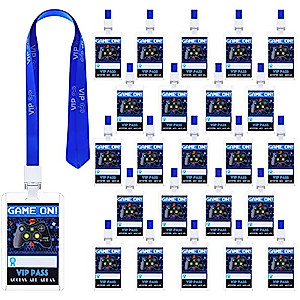 24 Pieces VIP Video Game Pass Holder with Lanyard Video Game Party Favors VIP Party Pass Card Game on Tickets for Game Themed Birthday Party Supplies