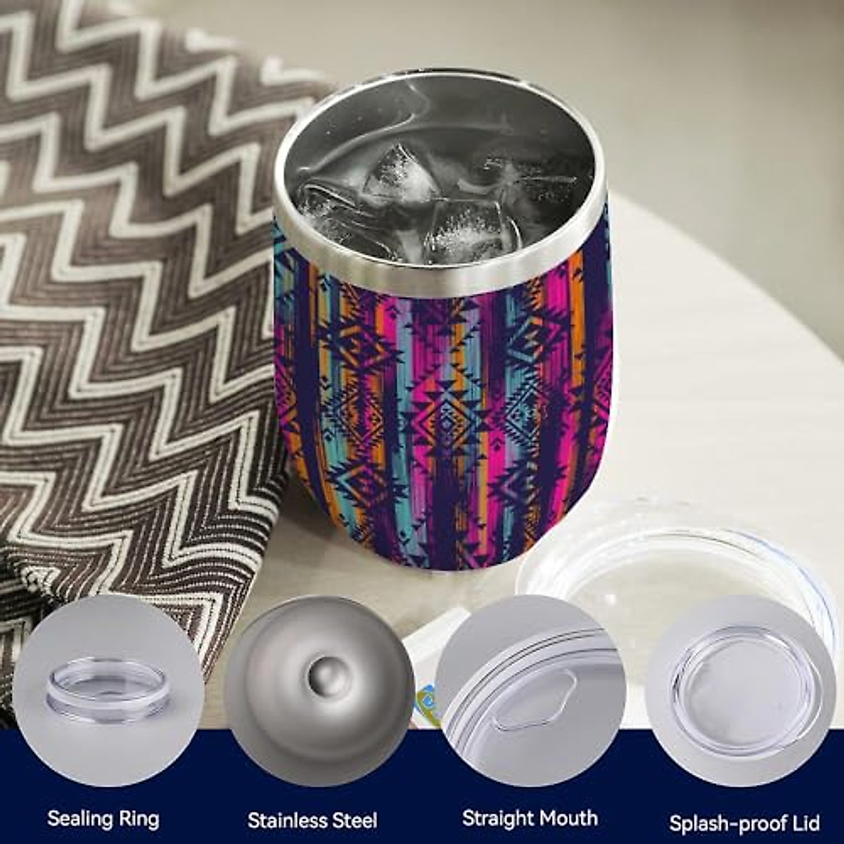 silichee 20 Oz Stainless Steel Coffee Travel Mug with Lid Multicolor Tribal Pattern Insulated Tumblers Vacuum Coffee Mugs for Hot and Cold Coffee,Drinks