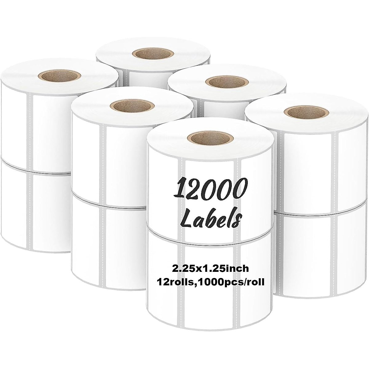 Labelebal 12 Rolls,1000/Roll -Zebra 2.25" X 1.25” Direct Thermal Labels - Perforated Stickers for Barcode Address & FBA Product, Compatible with Zebra & Rollo & MUNBYN Desktop Printer…