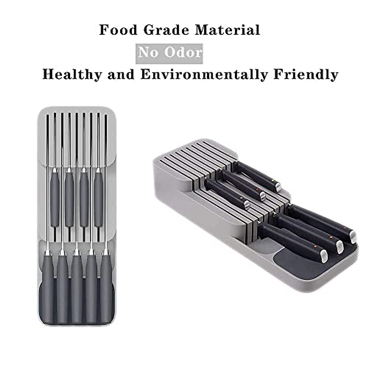 YFSJ Kitchen DrawerStore Tray Knife Holder Drawer and Cutlery Storage Box 2-Piece Set Suitable for Storage of Tableware Spoons, Knives and Forks(Gray)