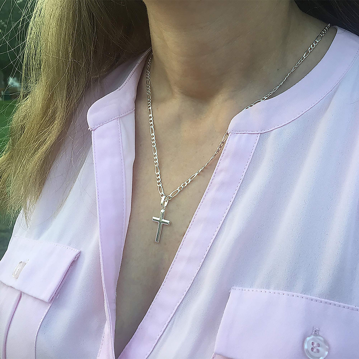 Inspired By My Girls Womens Sterling Silver Cross Pendant with Figaro Chain Necklace Faith Keepsake Card Gift - 060-18