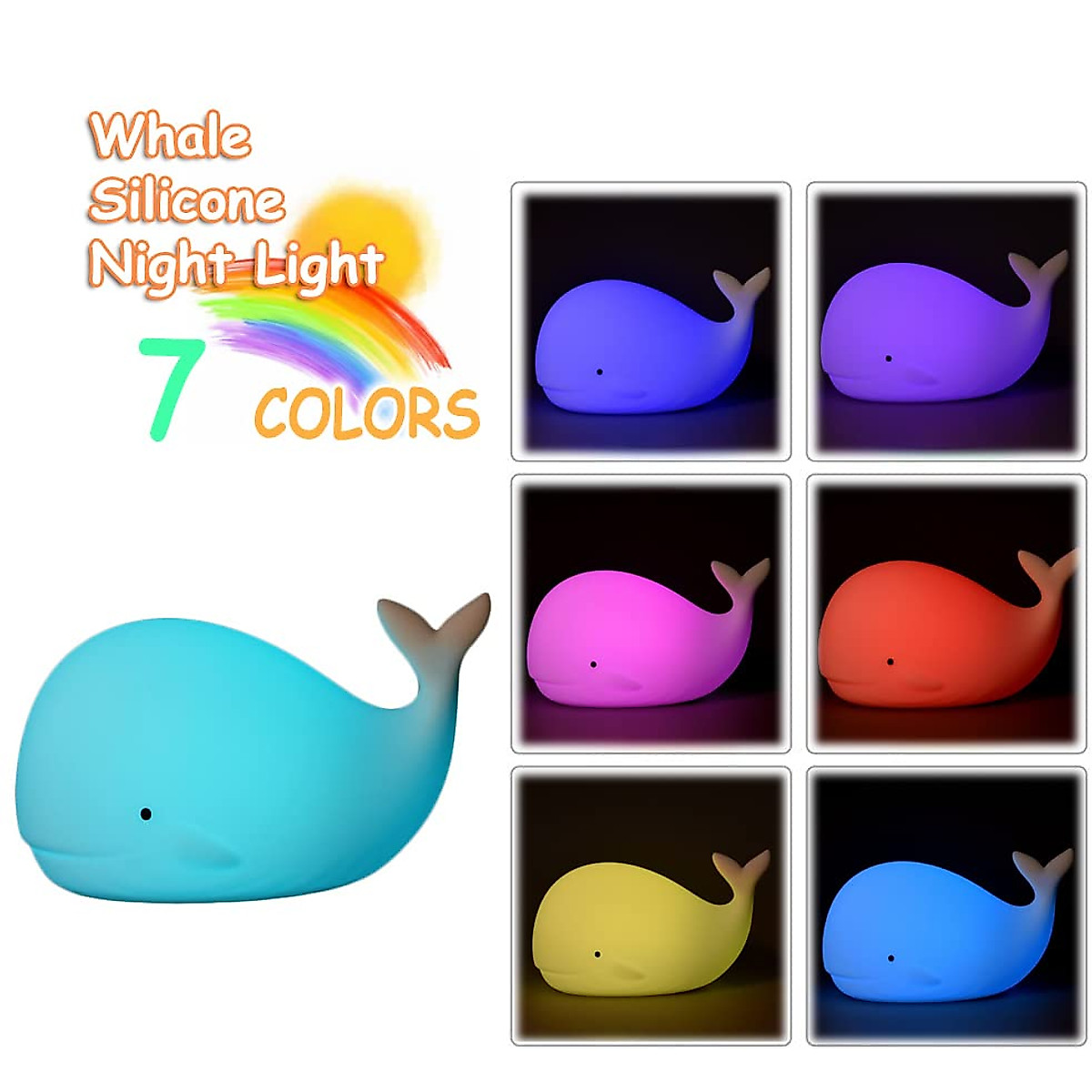 TriPro Whale Silicone Nursery Night Light Beach Room Decor Desk Lamp Toys,Bedroom Decorations Gifts for Toddlers,Girls And Boys ,Baby,Kids,Teens''