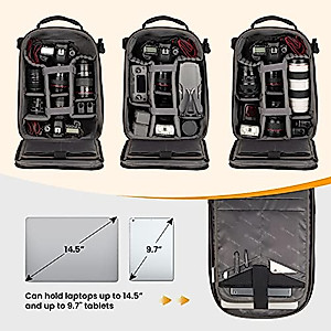 TARION Camera Backpack Hardshell DSLR Camera Bag 3-side Hard Case Photography Backpack with Waterproof Raincover Laptop/Tripod Compartment for Men Women Photographers Black