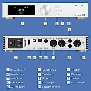S.M.S.L SMSL D400ES,ES9039MPRO Chip,Bluetooth Hifi Fever MQA Balanced dac Pure Decoder,USB/Optical/Coaxial,OPA1612A (with remote control)