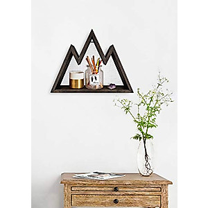 Mkono Mountain Shelf, Floating Wall Shelf Rustic Wood Display Shelving for Crystal,Photo,Plants, Woodland Nursery Decor, Modern Geometric Wall Art Home Decor for Bedroom,Living Room, Office