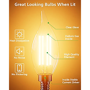 CYLYT E12 Chandelier Bulb 60 watt Equivalent, Dimmable LED Candelabra Light Bulbs 6W, 2700K Warm White 650 Lumen Lightbulbs, CA11, UL Listed, Pack of 12