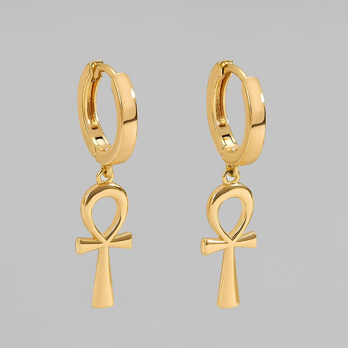 DREMMY STUDIOS Gold Ankh Cross Earrings for Women 14K Gold Plated Ankh Cross Drop Dangle Earrings Egyptian Religious Faith Jewelry for Women Men