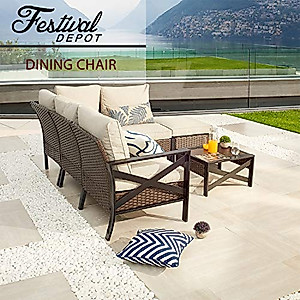 Festival Depot Patio Wicker Sofa Sectional Corner Chair with Thick Cushions Outdoor Furniture for Garden Yard Poolside