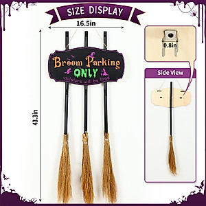 Bnesi Halloween Creative Wall Decorations, Broom Parking Sign with 3 Removable and Placeable Witches Brooms, Outdoor Front Porch or Indoor Living Room Wall Halloween Decoration (Halloween)