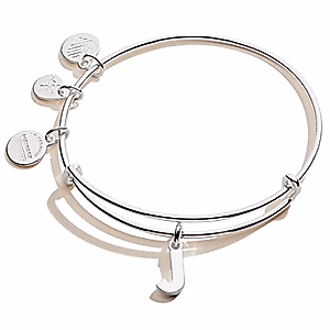 Alex and Ani Expandable Bangle for Women, Initial J Letter Charm, Shiny Silver Finish, 2 to 3.5 in
