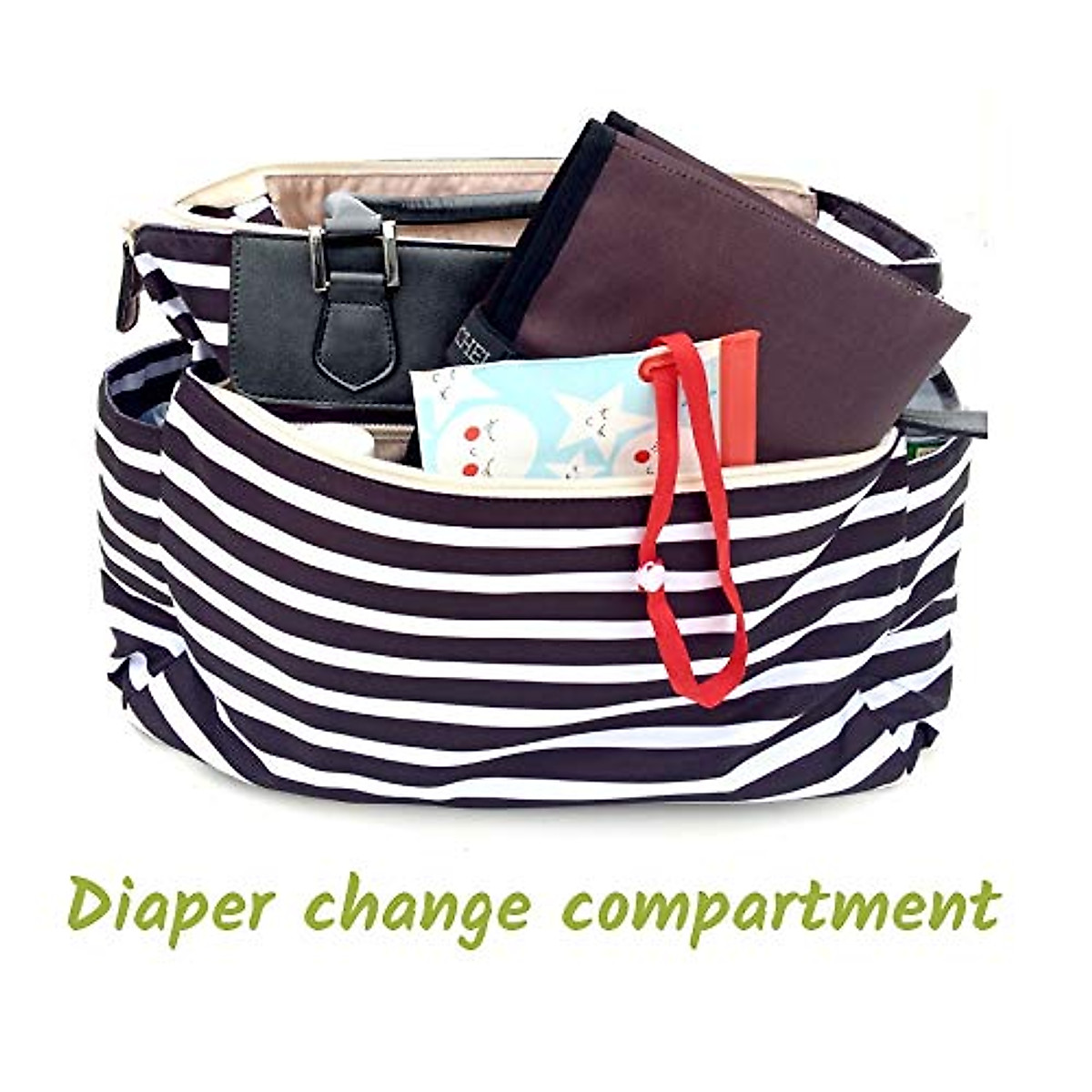 Prochel Diaper Bag Set Striped Crossbody Shoulder Tote Purse Black White (Black)