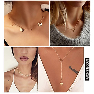 Honsny 20PCS 14K Gold Plated Choker Necklaces for Women, Dainty Gold Diamond Coin Pearl Pendant Simple Chain Necklace Set Cute Gold Layered Necklaces for Women Teen Jewelry Gifts