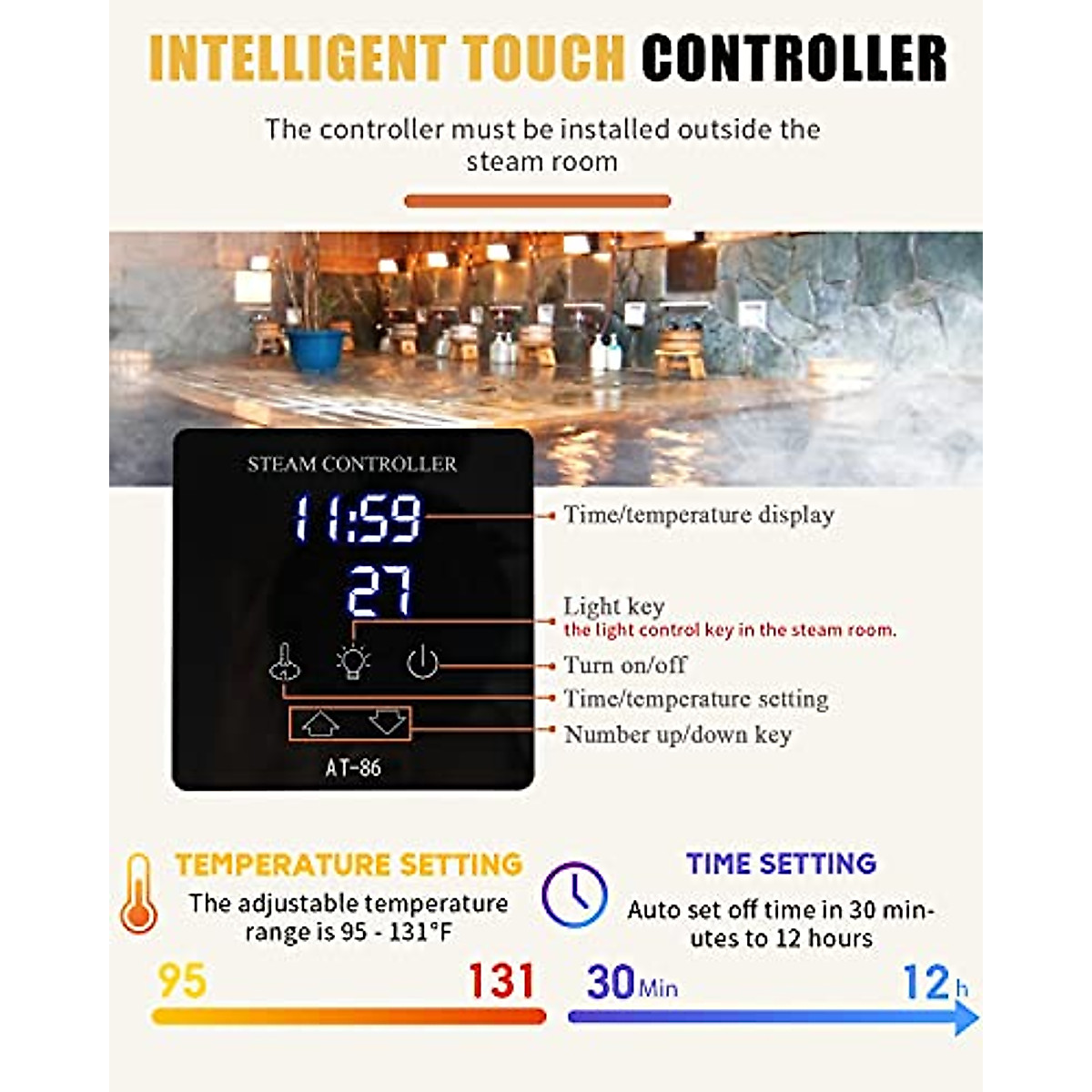 CGOLDENWALL 9KW Commercial Self-Draining Steam Generator Shower System Home Steam Bath Spa Generator 30 min to 12 Hours with Auto Drain 95-131℉ for Suitable Space Heating 9 m³/318 Cubic feet (9KW)