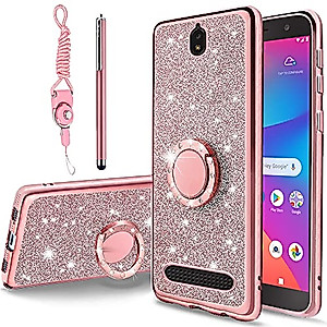 B-wishy for Blu View 2 Case for Women, Glitter Crystal Slim TPU Luxury Bling Cute Protective Cover with Kickstand+Strap for Blu View 2 B130DL